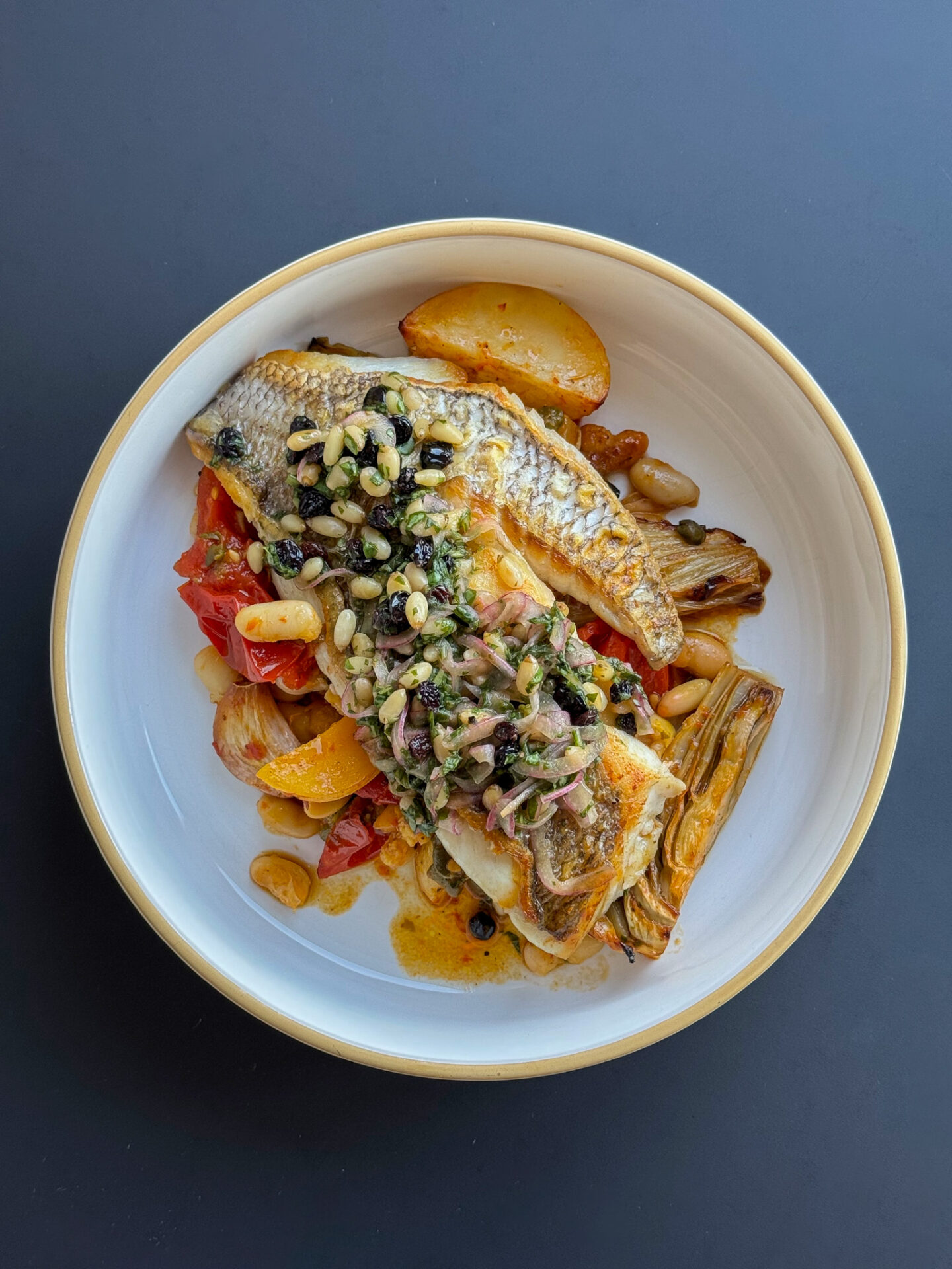 Snapper & Saffron Skillet with Pine Nut & Raisin Salsa - Brooke Kelly ...